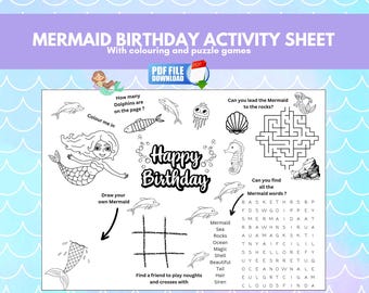 Printable Mermaid Birthday Coloring Sheet - Etsy UK
