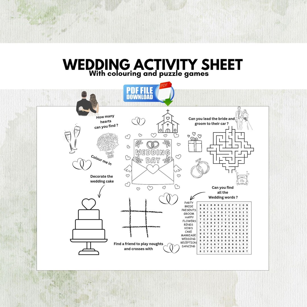 Wedding Activity Printable Placemat for Kids, Wedding Activity Sheet ...