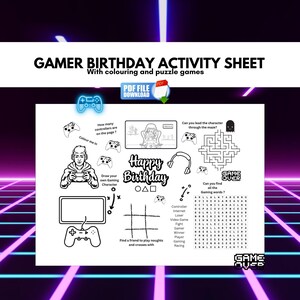 Gamer Birthday Party Activity Printable Placemat, Gaming Activity ...