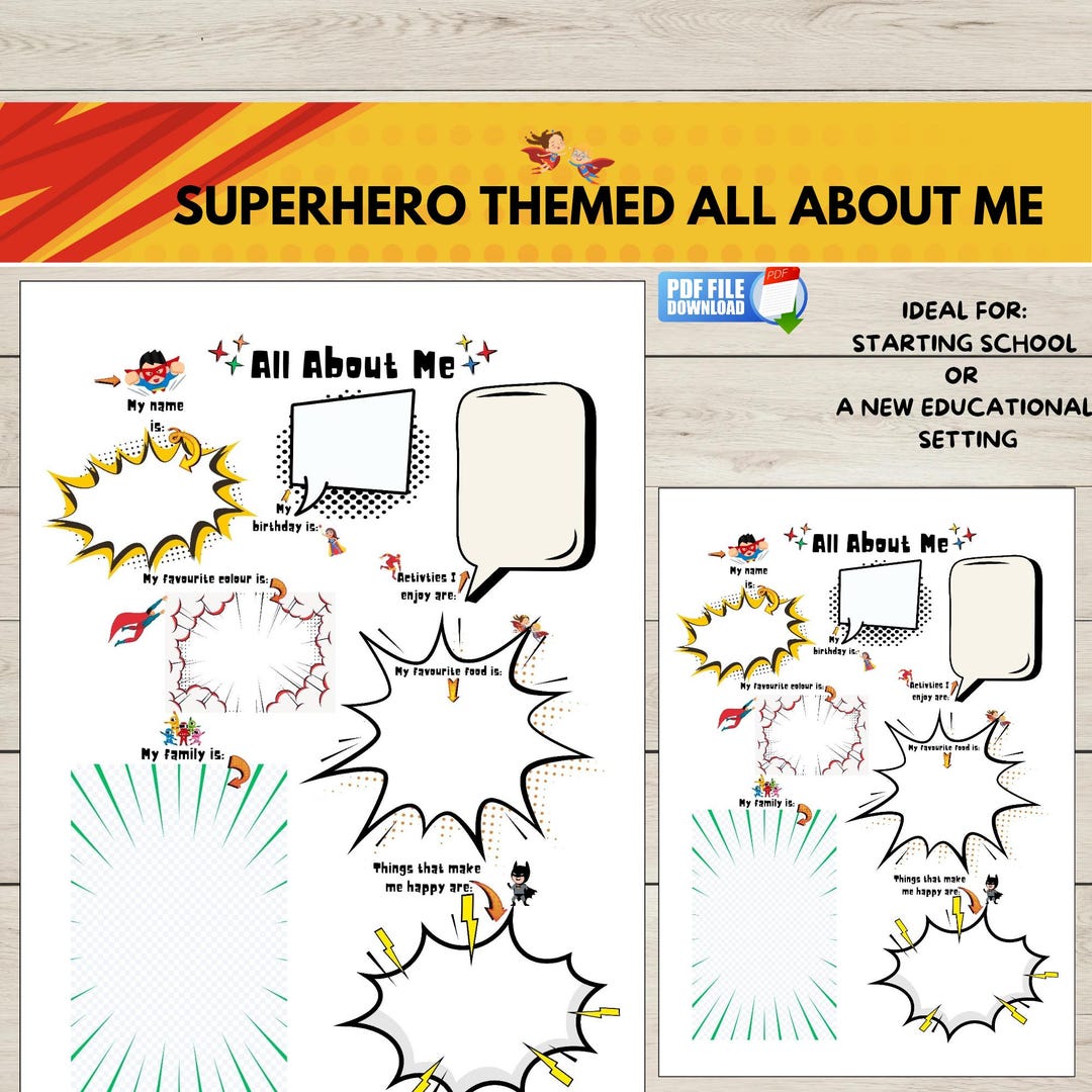 Superhero All About Me Printable, Back to School Worksheet for Kids ...