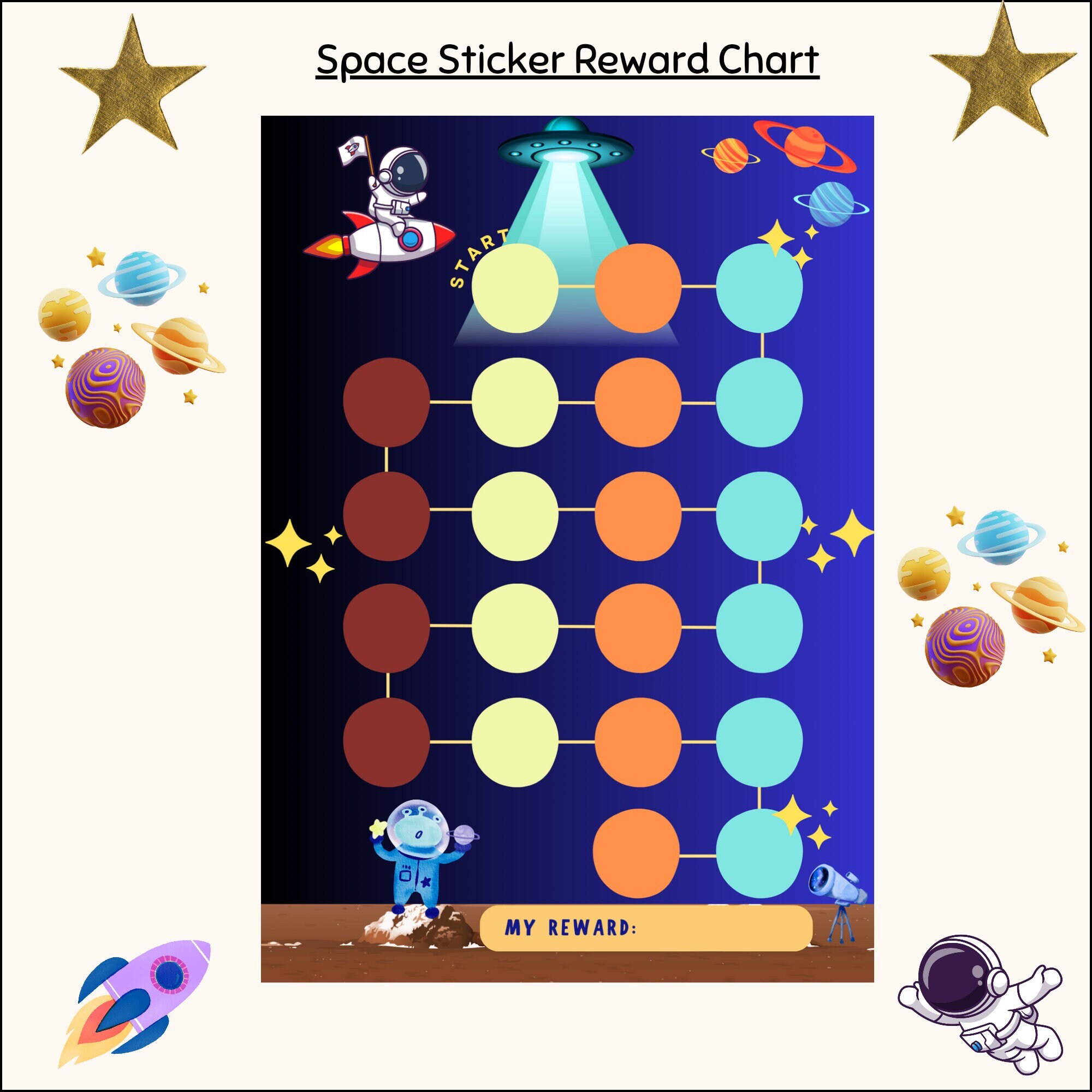 Printable Space Kids Reward Chart, Outer Space Sticker Chart, Toddler ...