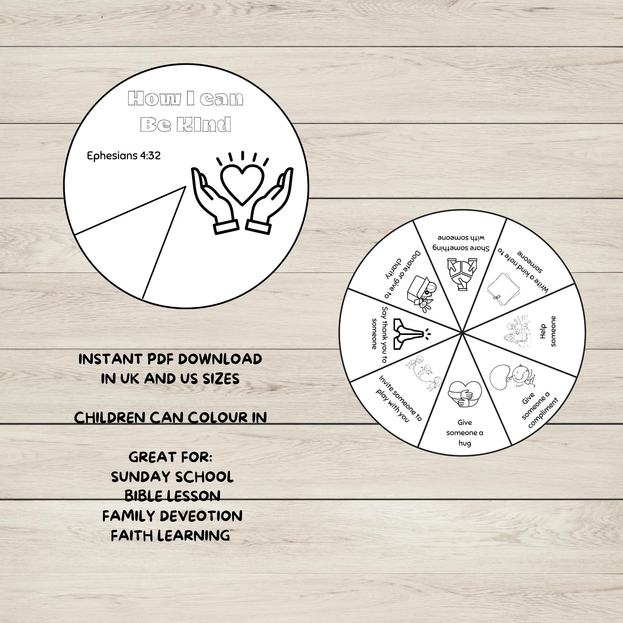 Kindness Wheel Bible Craft for Kids, Be Kind Coloring Craft Spinner ...