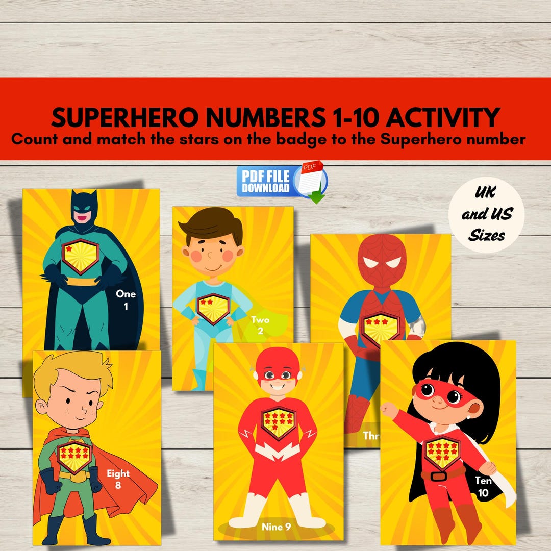 Counting 1–10 Superhero Printable Game, Preschool & Kindergarten Math ...