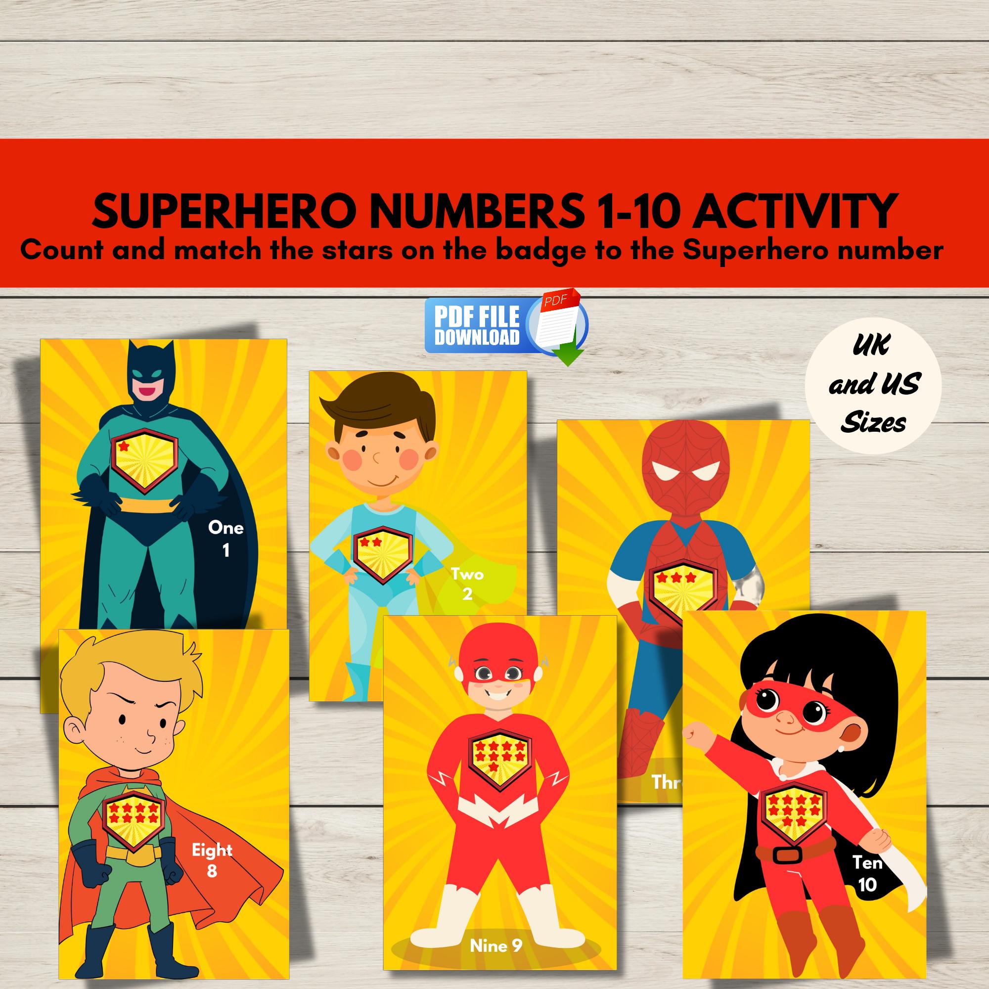 Counting 1–10 Superhero Printable Game, Preschool & Kindergarten Math ...