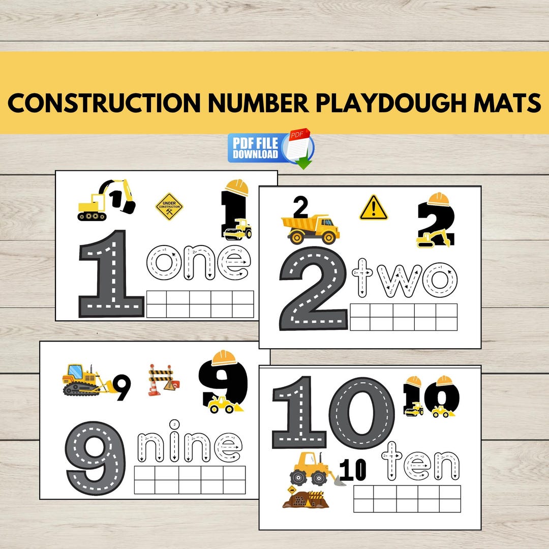 Construction Themed Numbers 1-10 Play Dough Mats, Preschool Fine Motor ...