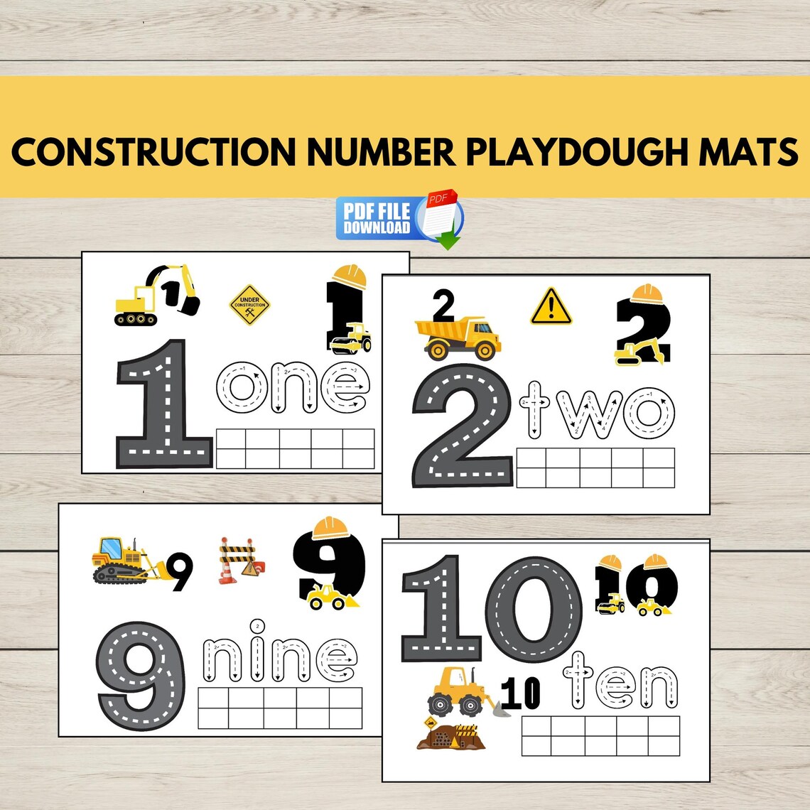 Construction Themed Numbers 1-10 Play Dough Mats, Preschool Fine Motor ...