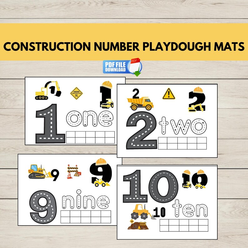 Construction Themed Numbers 1-10 Play Dough Mats, Preschool Fine Motor ...