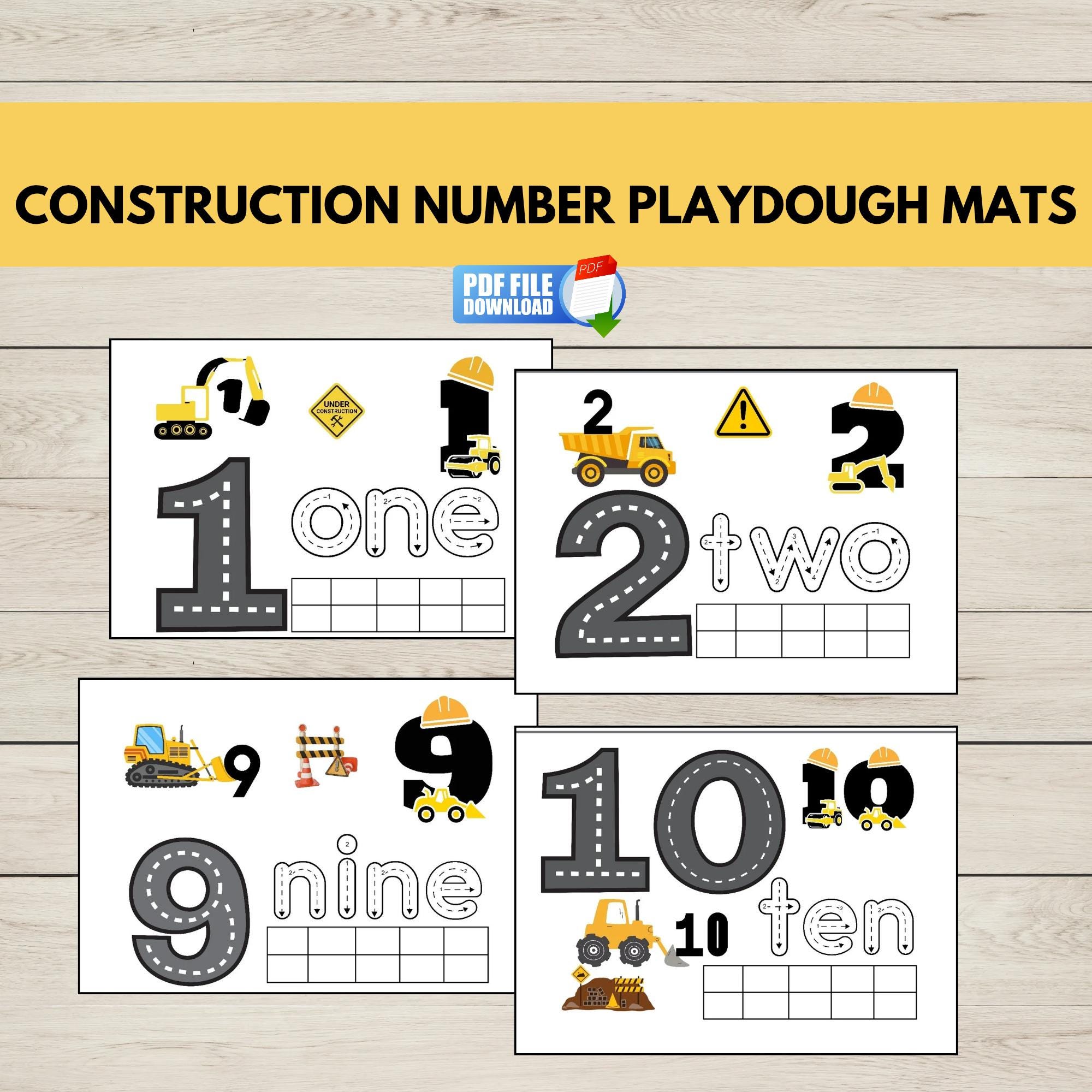 Construction Themed Numbers 1-10 Play Dough Mats, Preschool Fine Motor ...