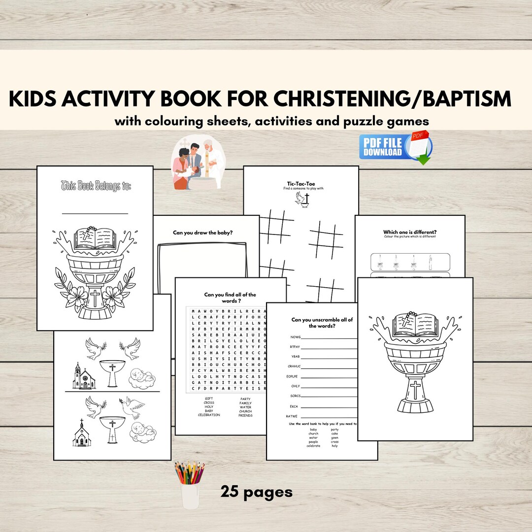 Christening Activity Book, Baptism Activity Coloring Book, Kids Party ...