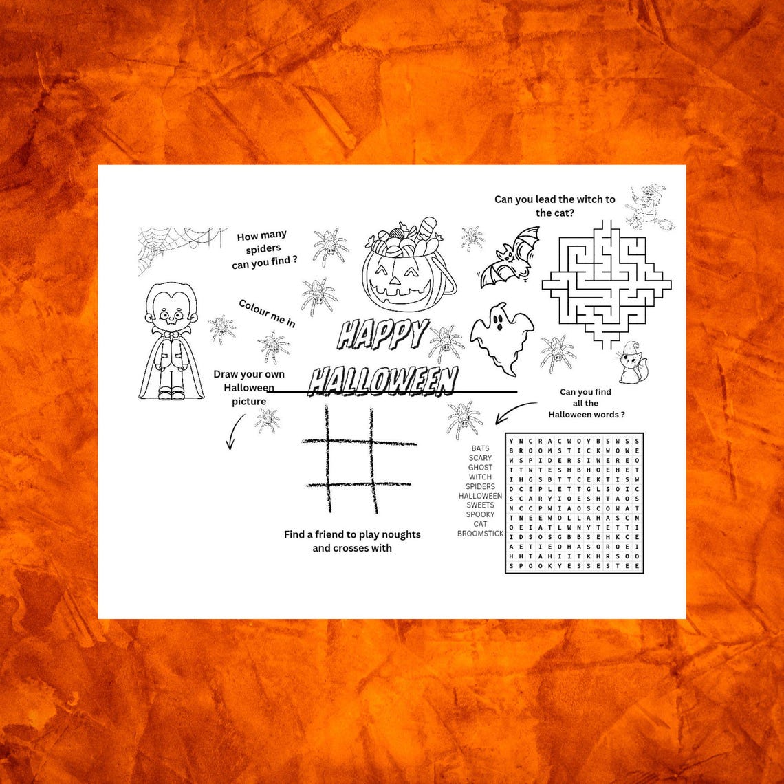 Kids Printable Halloween Activity Placemat, Halloween Activity Sheet ...
