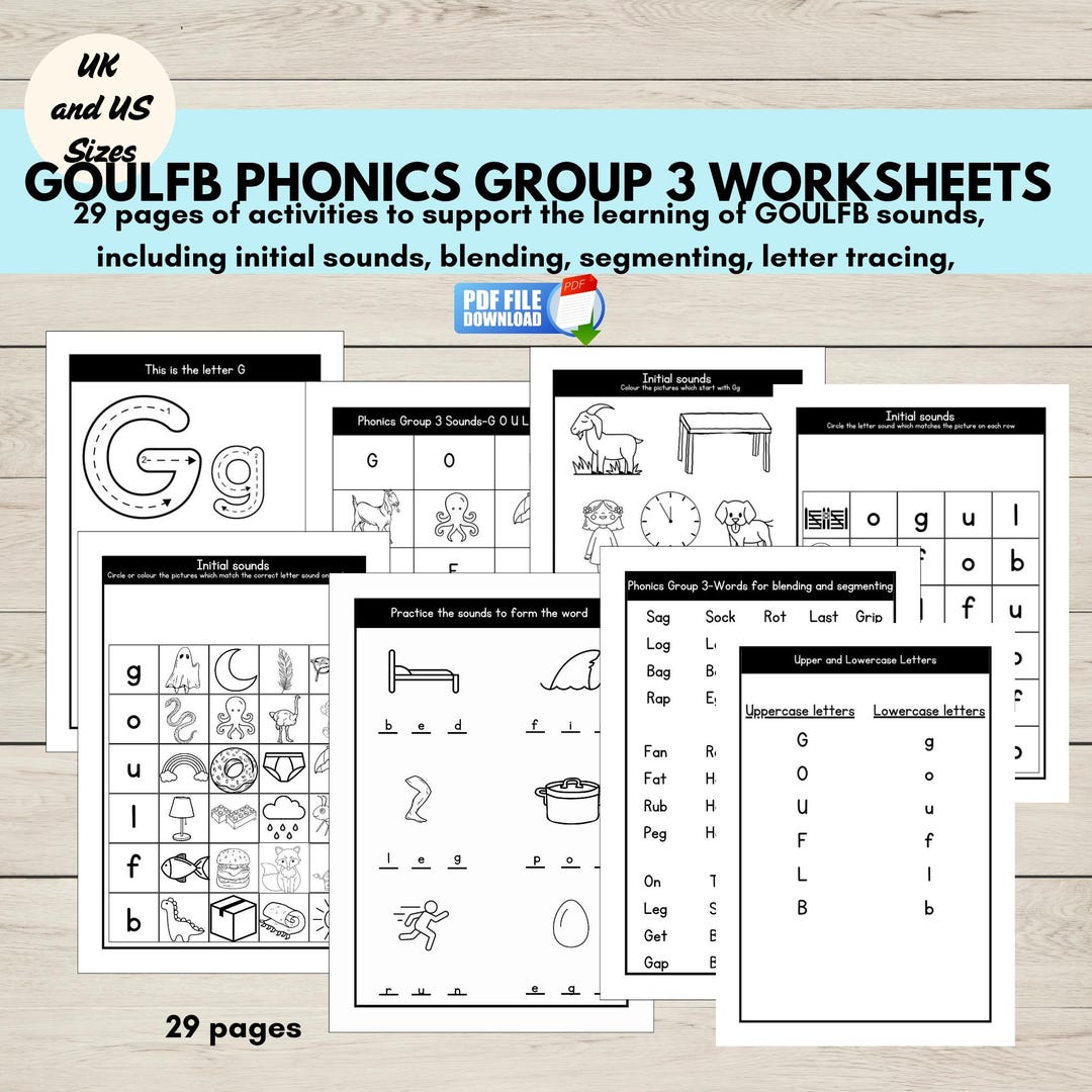 Phonics GOULFB Group 3 Printable Worksheets, CVC Words, Beginning ...