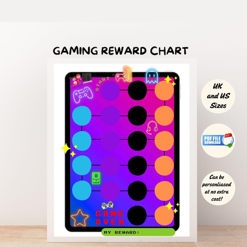 Gaming Rewards Chart for Kids Printable, Gamer Potty Training Chart ...