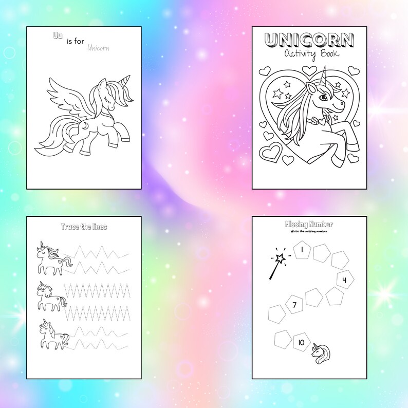 Unicorn Activity Book Printable PDF, Unicorn Coloring Sheets, Kids ...