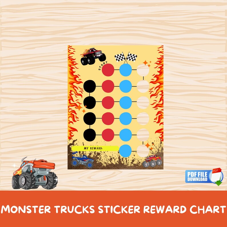 Monster Trucks Reward Chart Printable, Big Cars Sticker Behaviour Chart ...