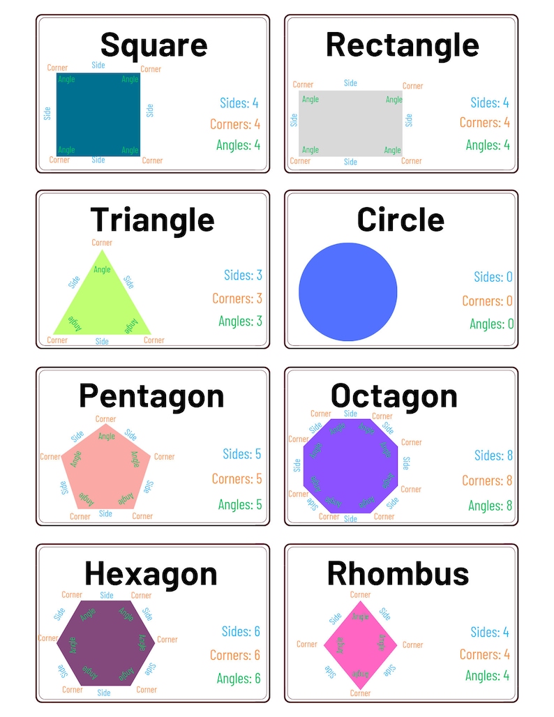 Basic 2D Shapes Flash Cards , Preschool Shape Cards, Shape Recognition ...