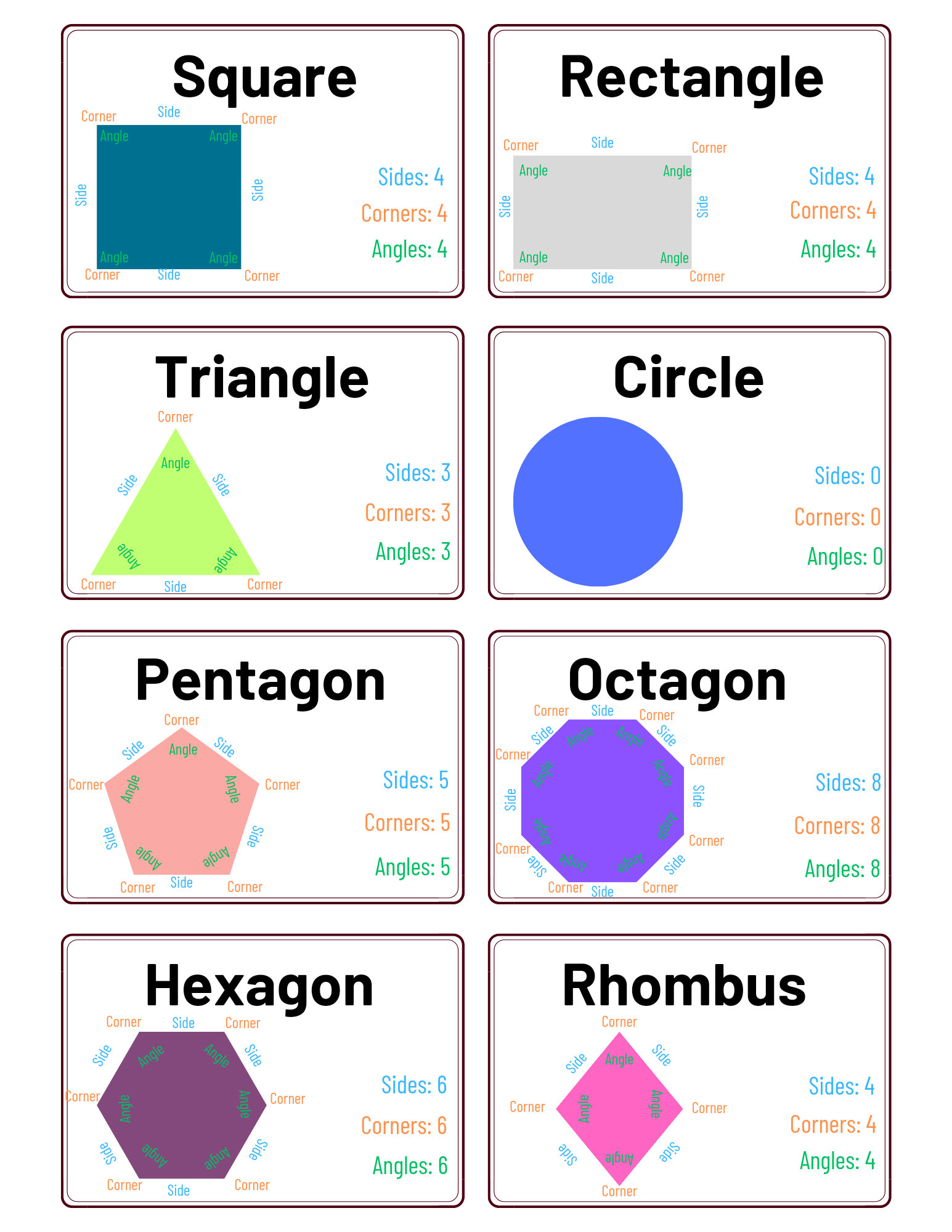 Basic 2D Shapes Flash Cards , Preschool Shape Cards, Shape Recognition ...