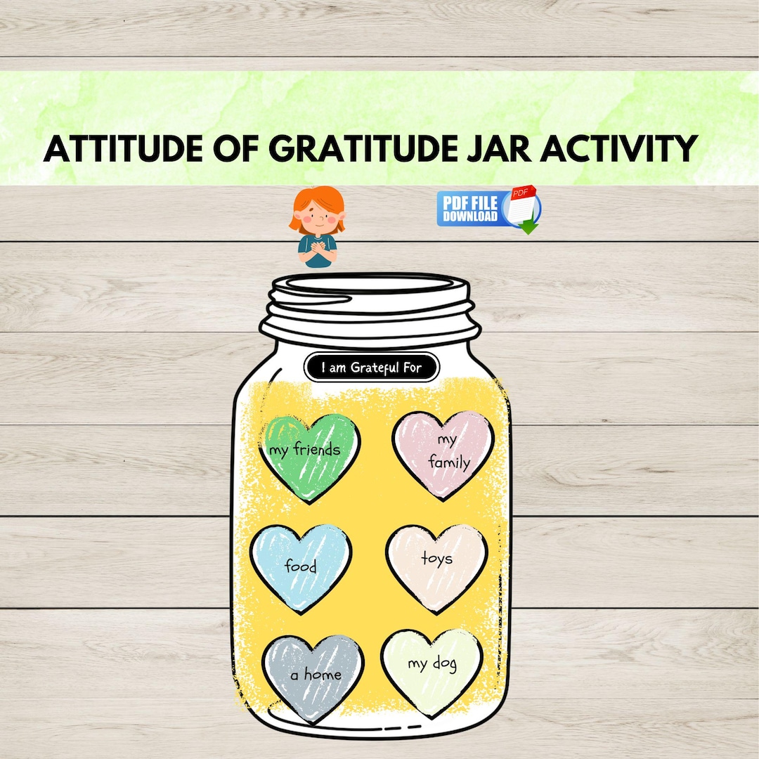 Attitude of Gratitude Jar Printable for Kids, Thankful Jar Craft ...