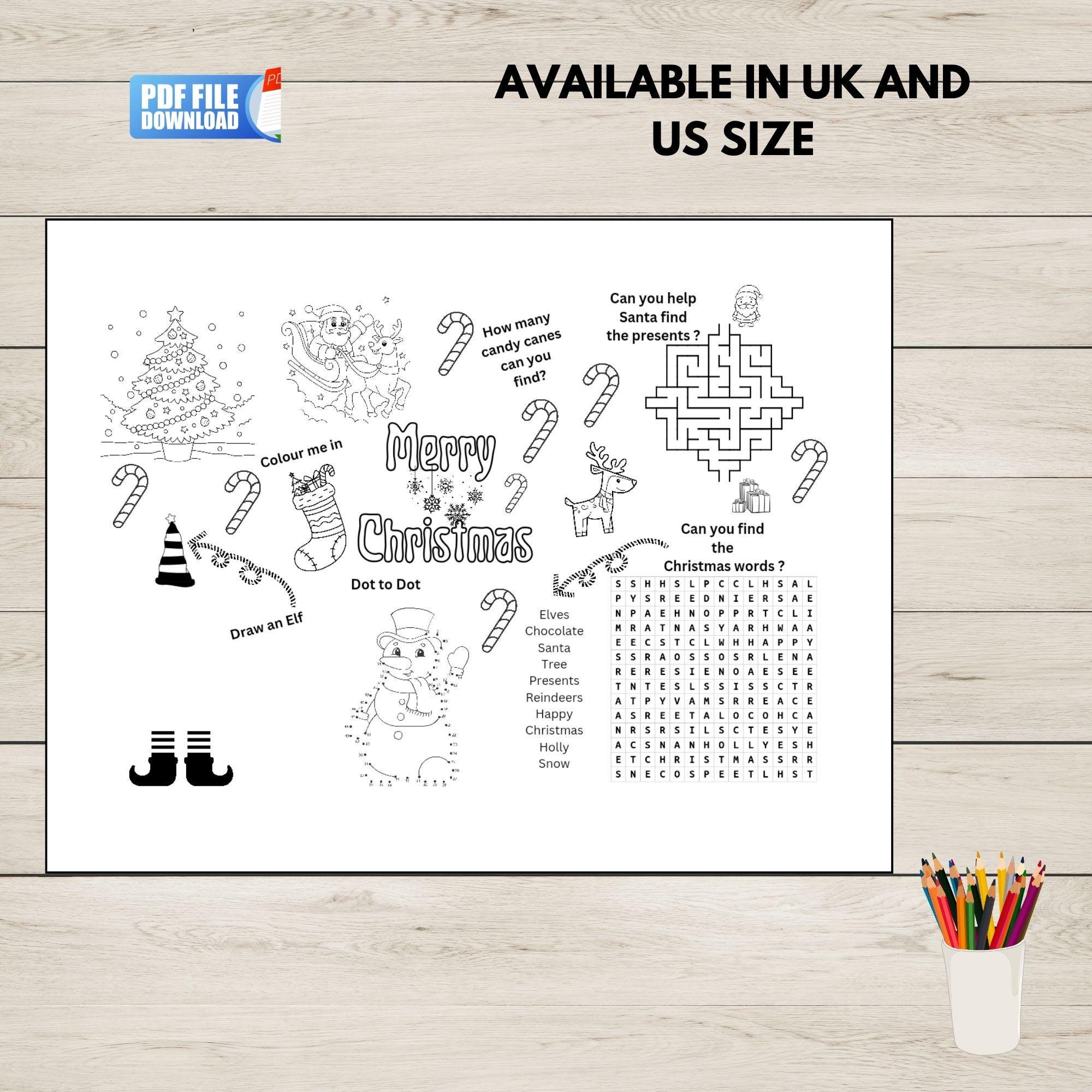 Kids Christmas Activity Printable Placemat, Festive Activity Sheet ...