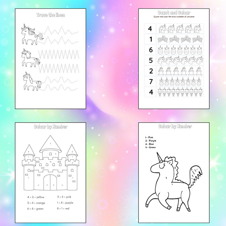 Unicorn Activity Book Printable PDF, Unicorn Coloring Sheets, Kids ...