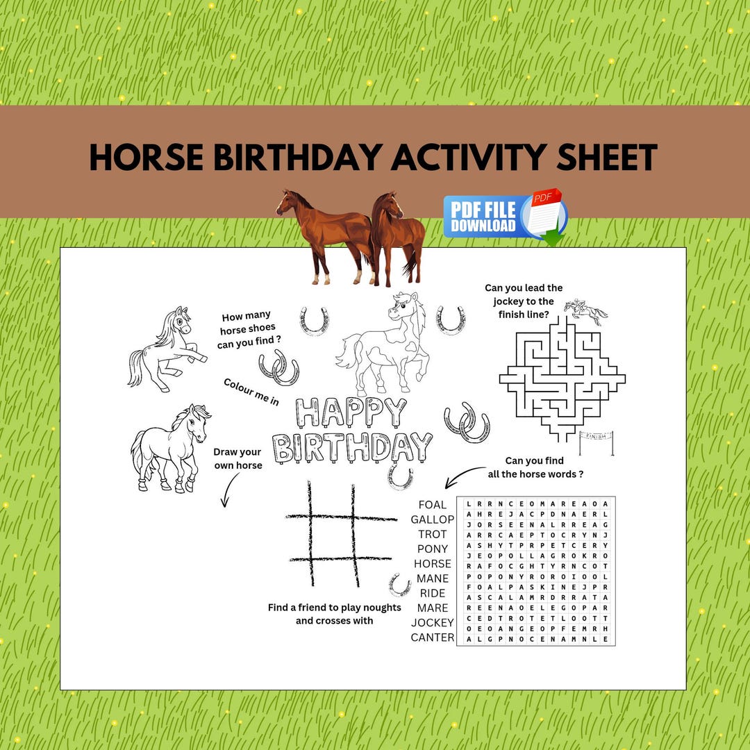 Horse Birthday Party Printable Placemat, Horse Coloring Page, Horses ...