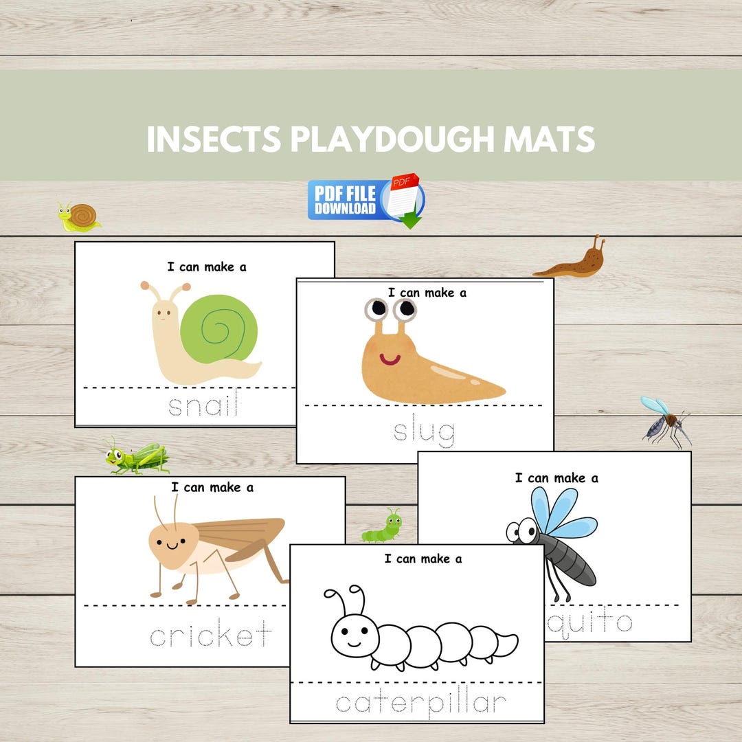 Insects Play Dough Mats Printable, Summer Bugs Visual Mats, Montessori ...