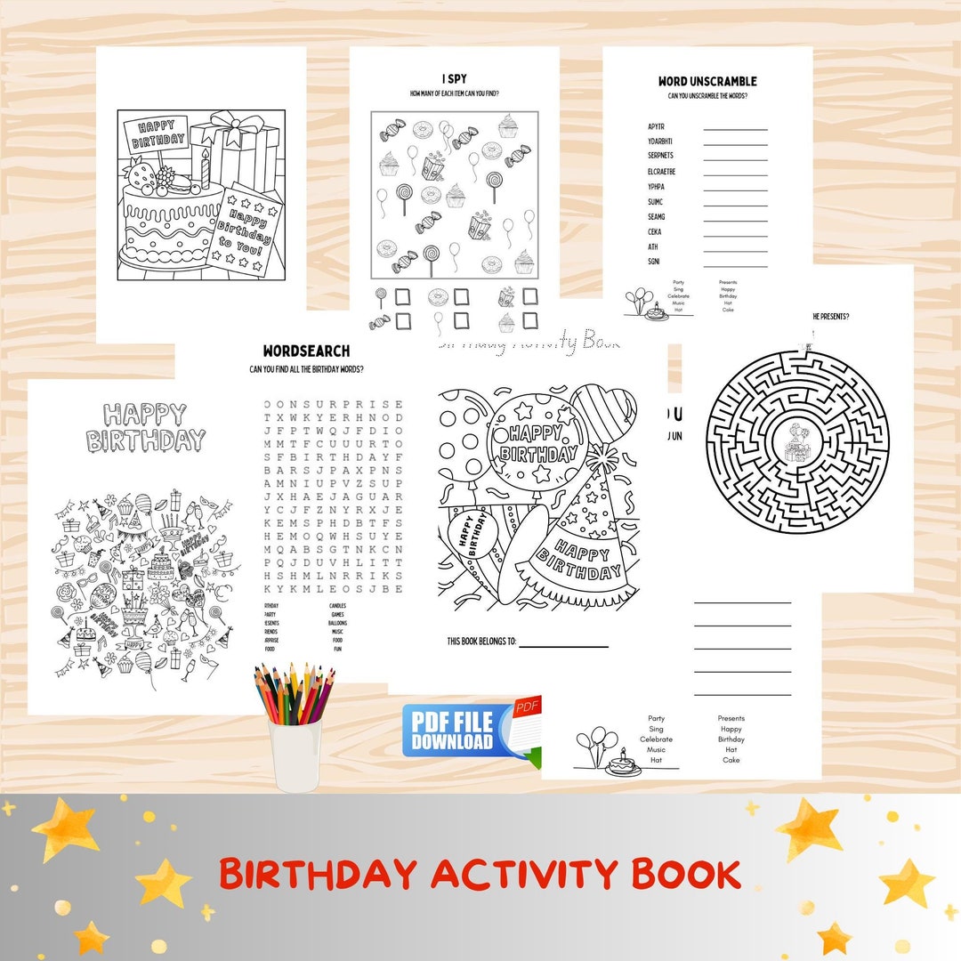 Fun Birthday Activity Book for Kids, Printable Kids Party Favor Pack ...