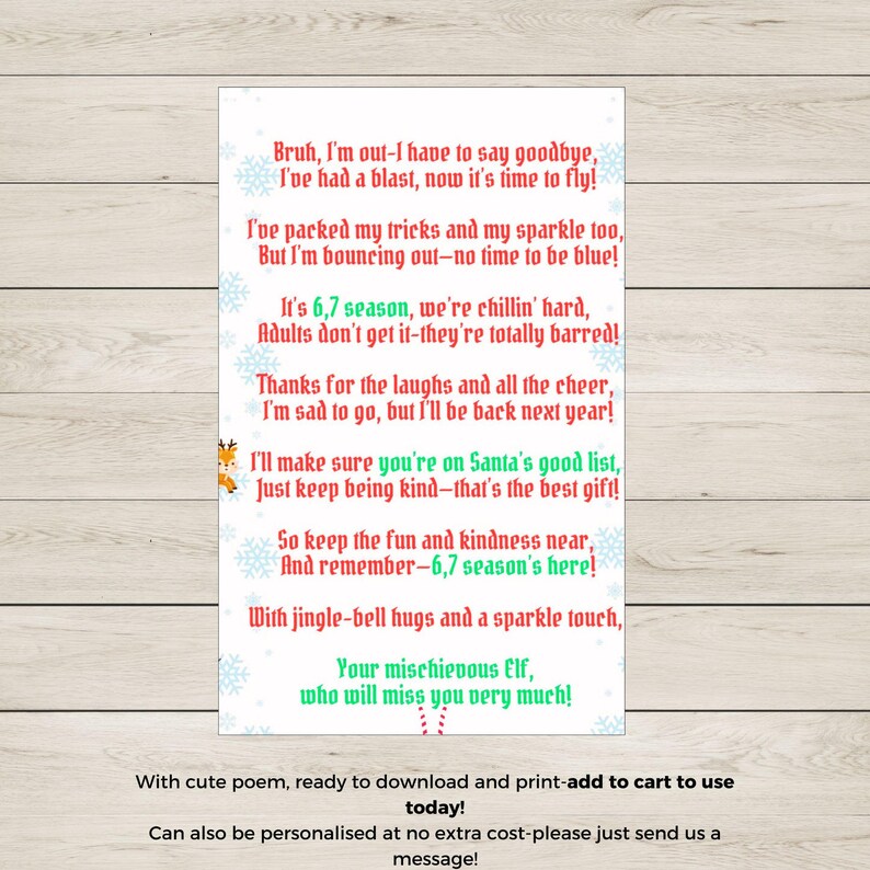 Elf 'goodbye Bruh' '6 7 Trend Letter Printable for Kids, Funny Elves ...