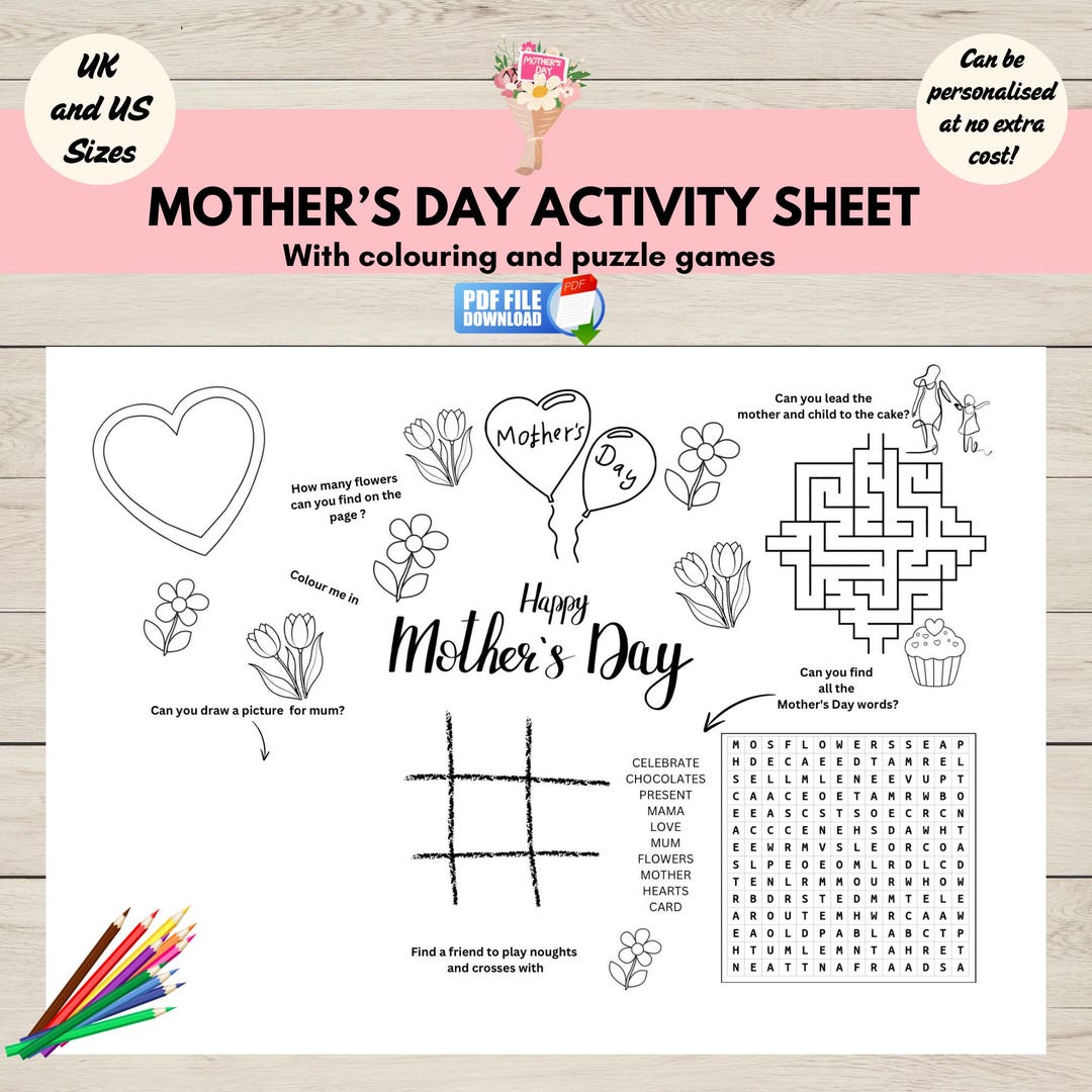 Mother’s Day Printable Activity Sheet for Kids , Colouring Pages and ...