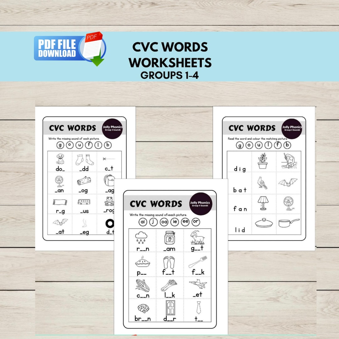 CVC Words Worksheets, Phonics Groups 1-4 Sounds, Literacy Activity ...