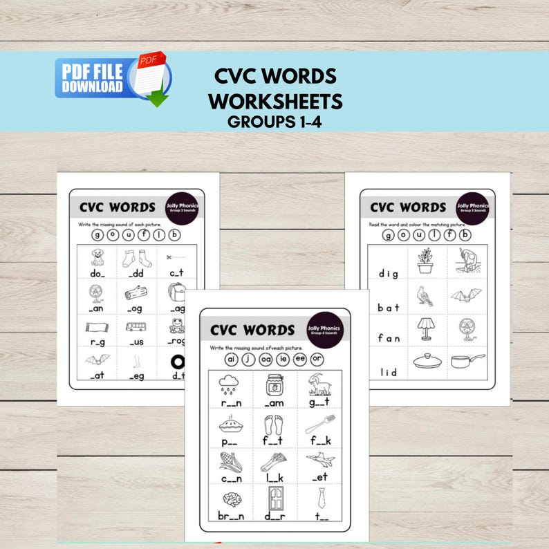 CVC Words Worksheets, Phonics Groups 1-4 Sounds, Literacy Activity ...