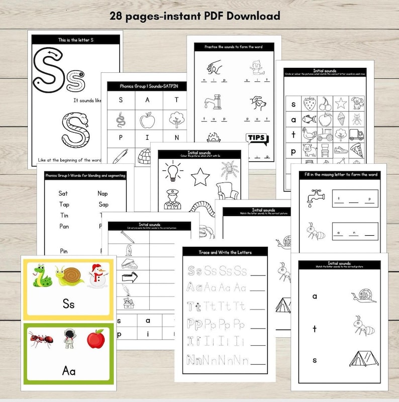 SATPIN Phonics Learning Bundle, Printable Letter Tracing Activities ...
