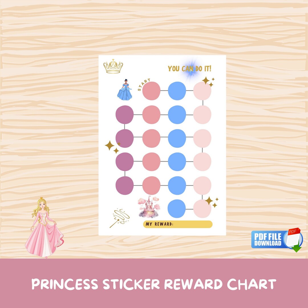 Princess Printable Reward Chart, Princess Sticker Chart, Digital ...