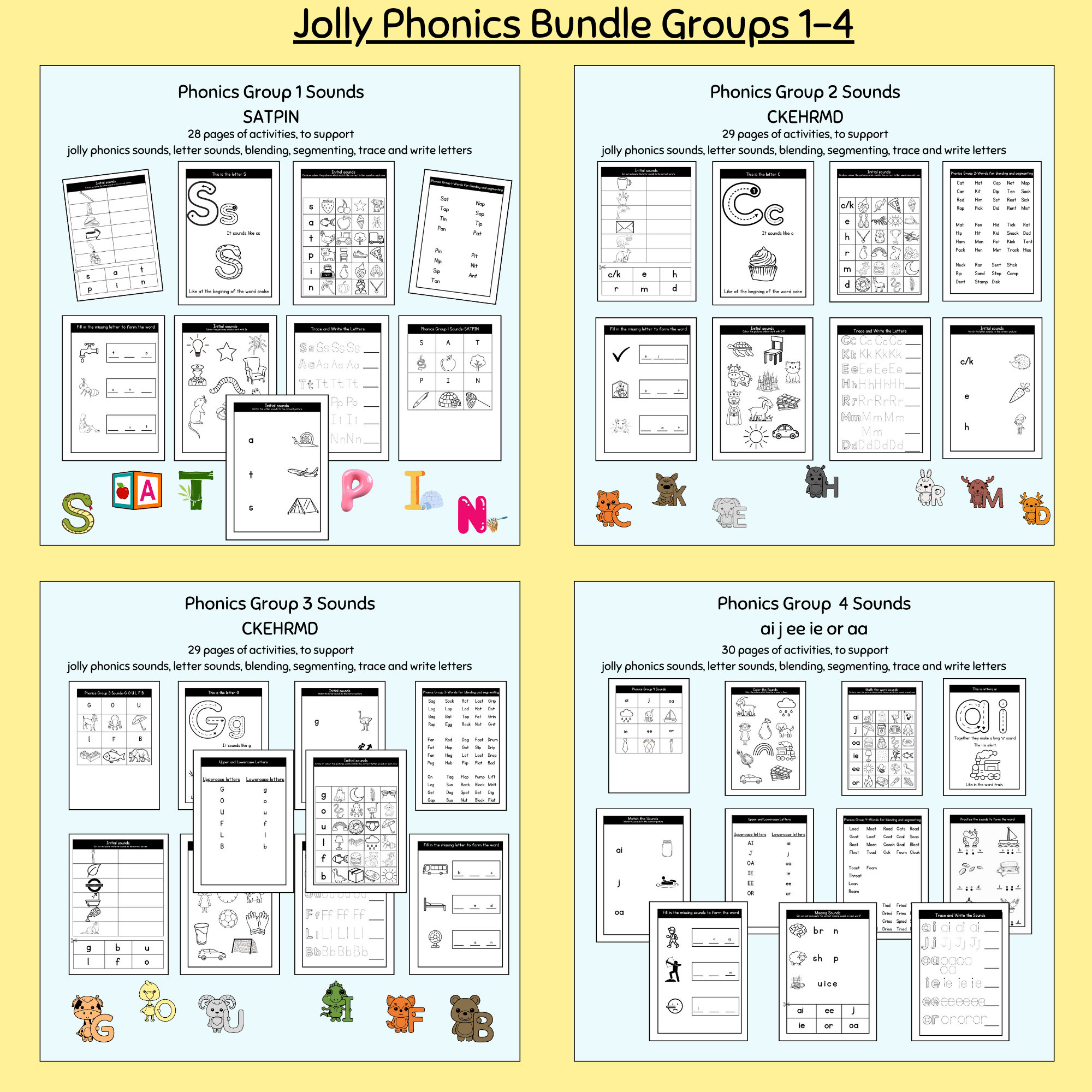 Phonics Group 4 Printable Worksheets, Jolly Phonics Activities for Set ...