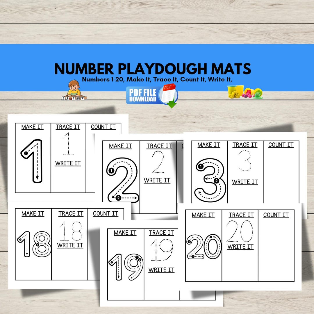 Number Play Dough Mats 1–20 Printable, Counting & Number Formation ...