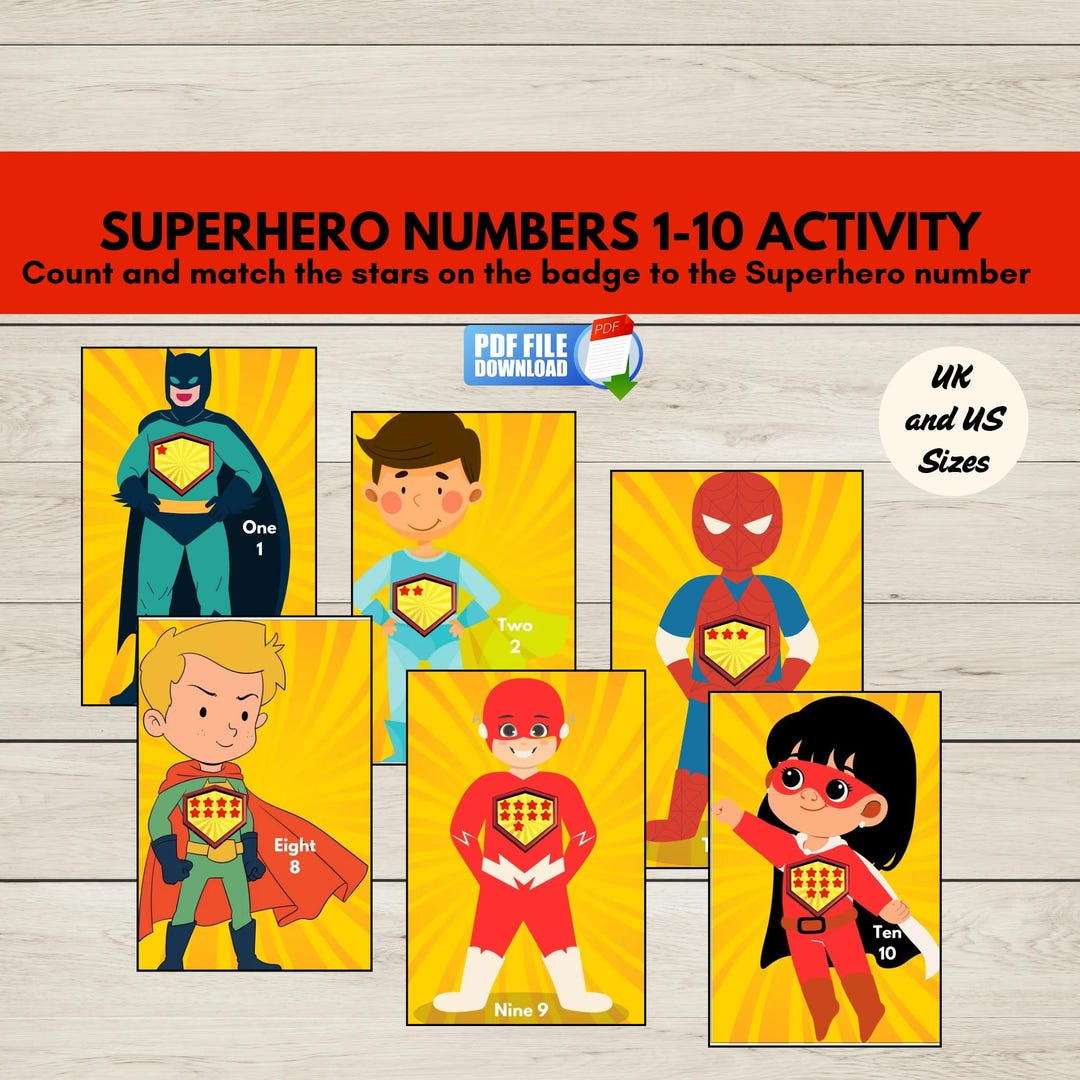 Superhero Numbers 1-10 Activity, Counting and Matching Game ...