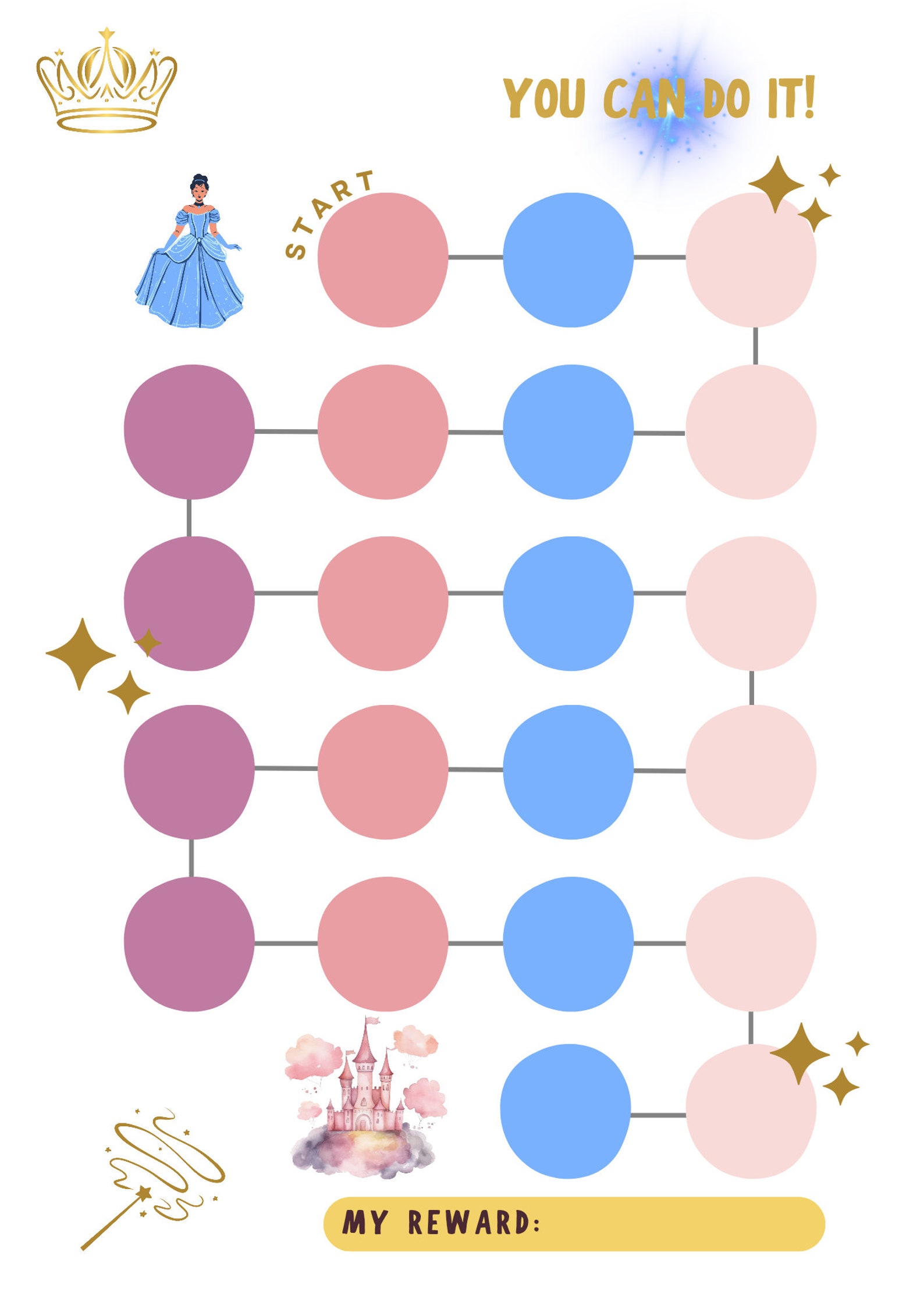 Printable Princess Sticker Reward Chart, Potty Training Chart, Kids ...