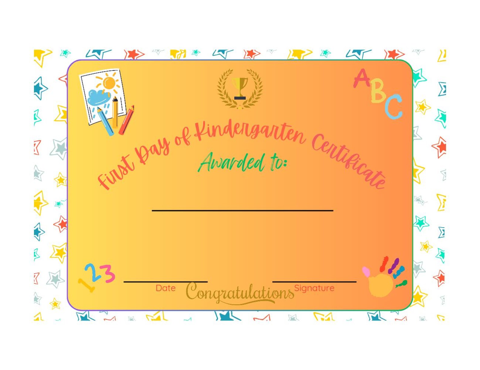 Kindergarten Start Certificate Printable, First Day of School Award ...