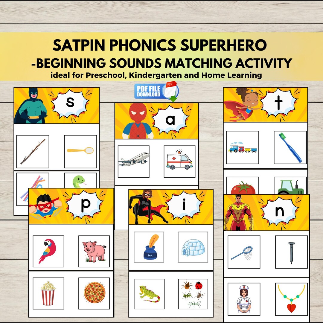 SATPIN Phonics Superhero Activity Boards Printable, Group 1 Beginning ...