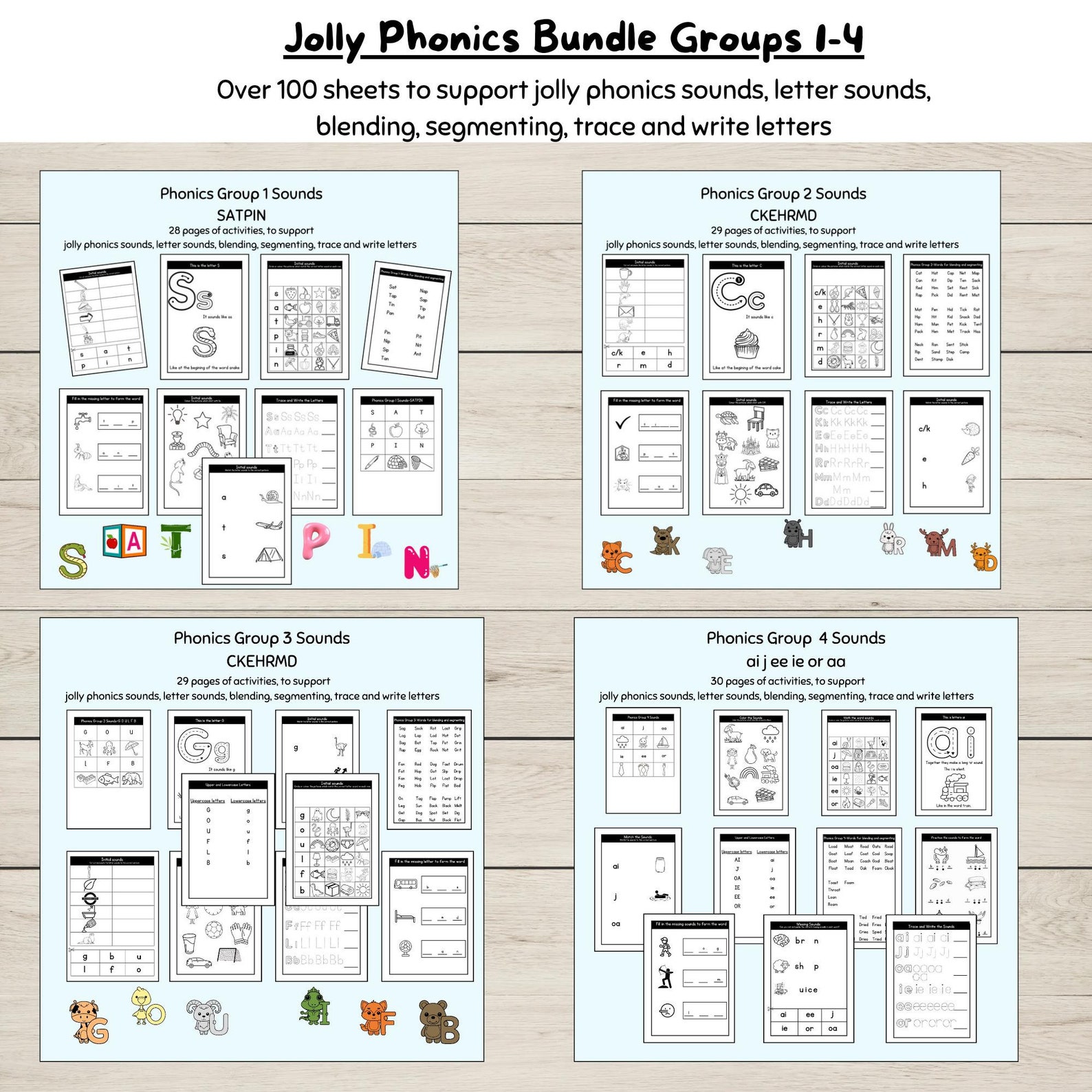 Phonics Learning Bundle, Phonics Groups 1-4 Worksheets, Homeschool ...