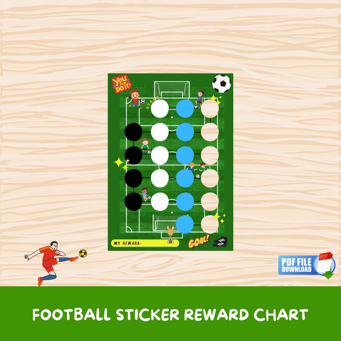 Football Reward Chart, Sticker Chart, Toddler, Preschool Kids, Potty ...