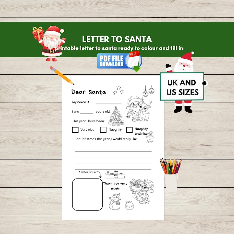 Letter to Santa Printable Coloring Page, Dear Santa, Kids Christmas ...