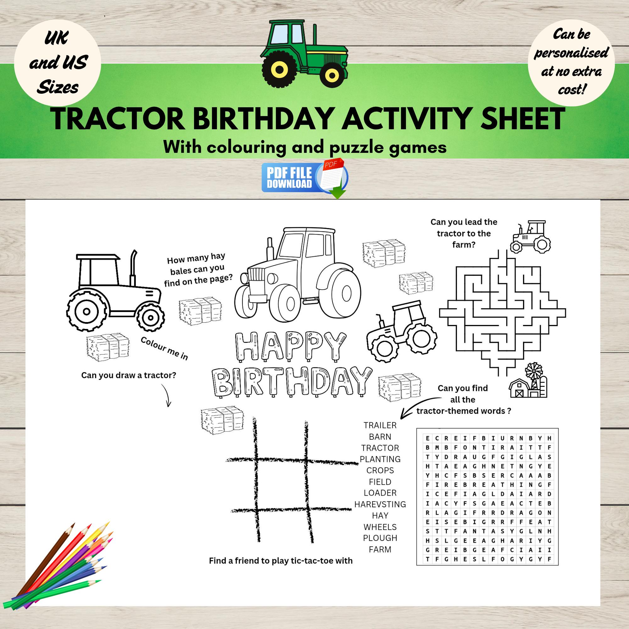 Tractor Activity Sheet Birthday Printable Maze, Farm Birthday Party ...