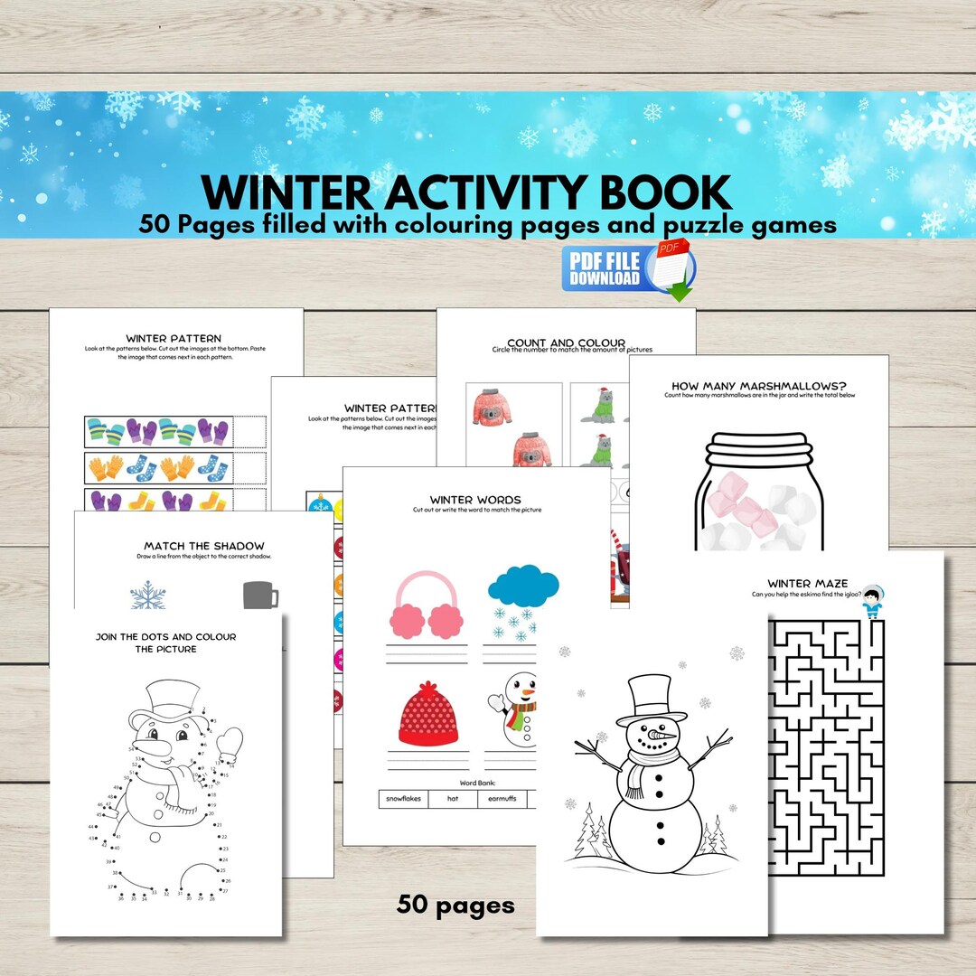 Winter Workbook for Kids Printable, Winter Worksheets PDF, Coloring ...