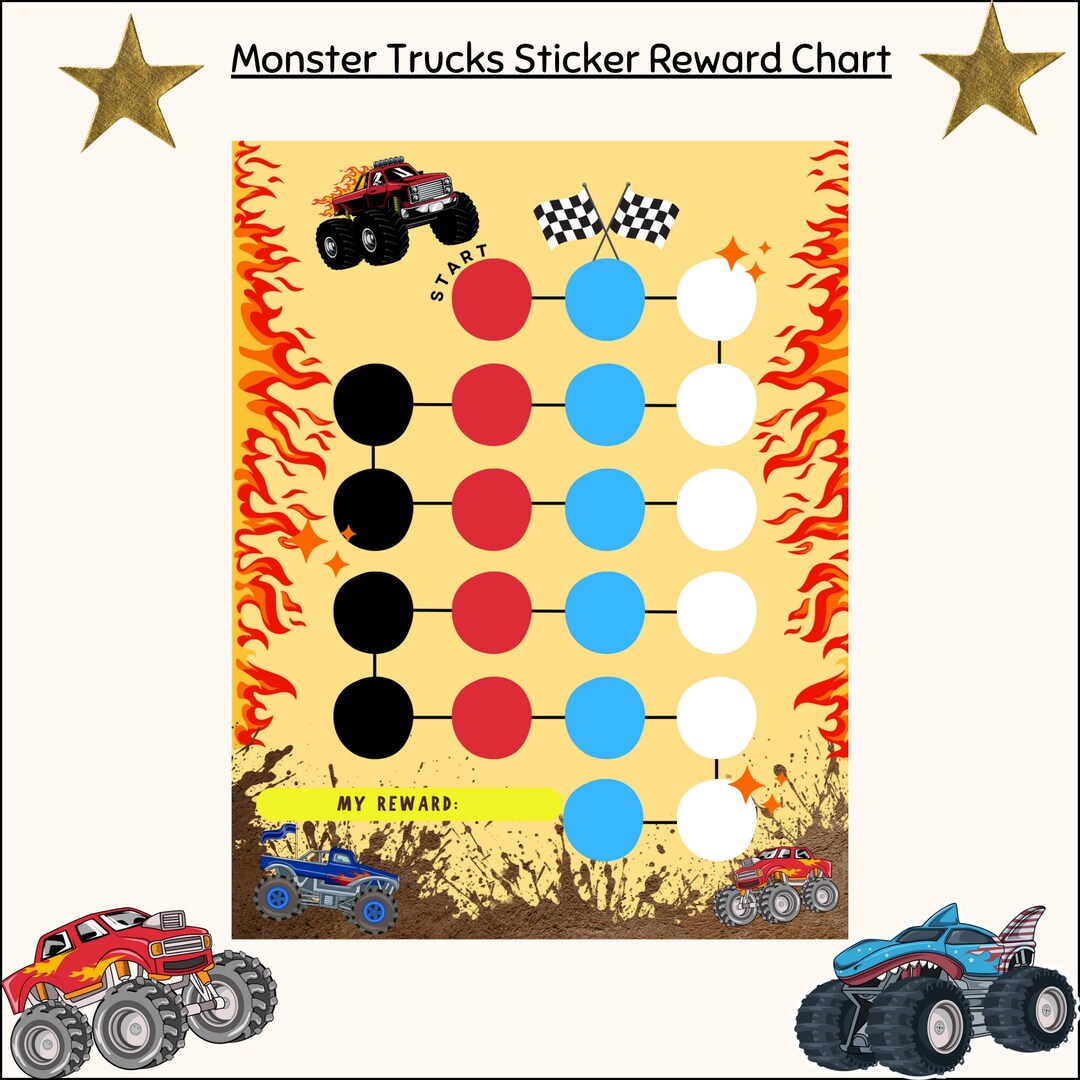 Monster Truck Reward Chart, Big Cars Sticker Chart, Printable Potty ...