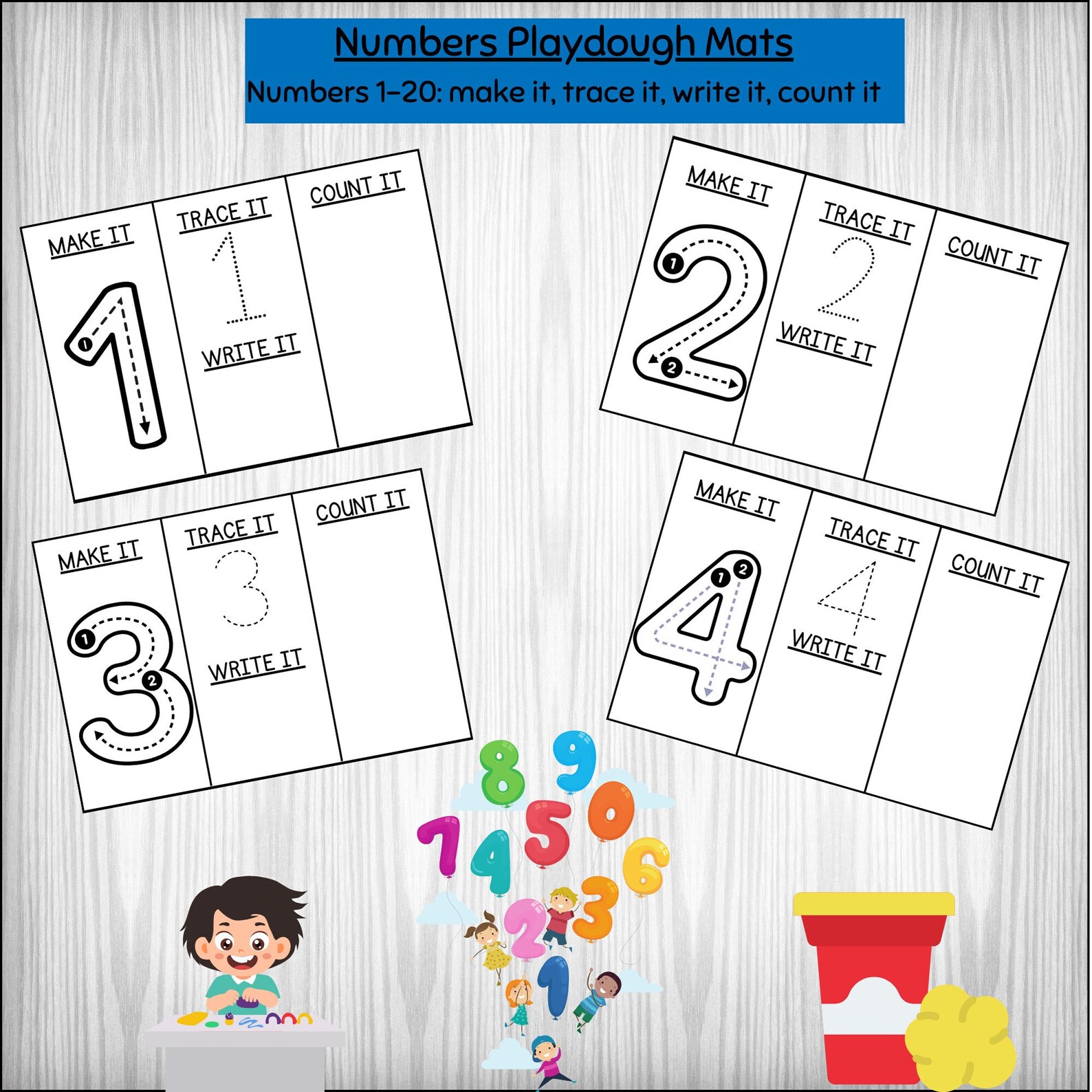 Printable Playdough Mats Numbers 1-20, Number Activity Mats, Homeschool ...