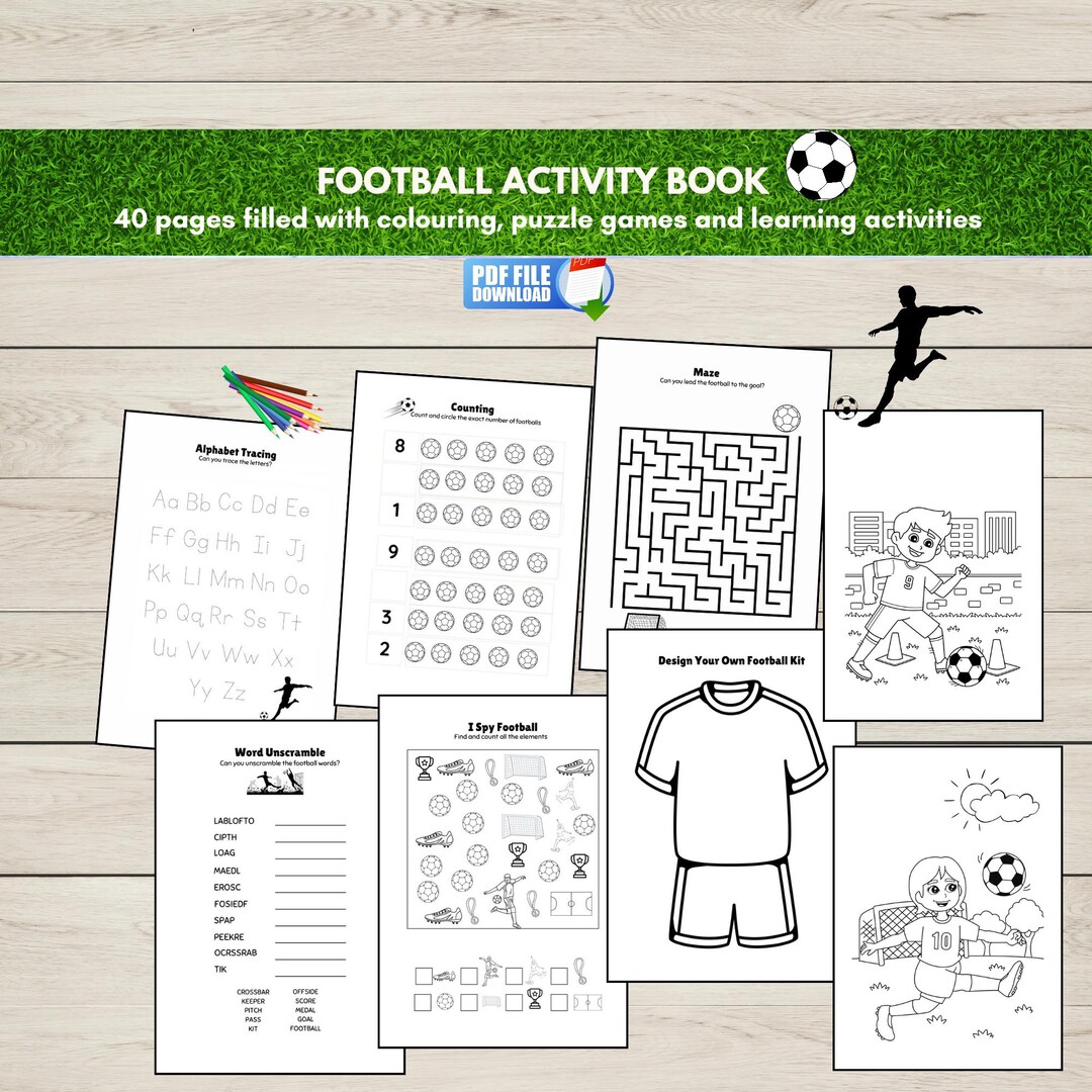 Football Activity Colouring Book for Kids, Printable Football ...