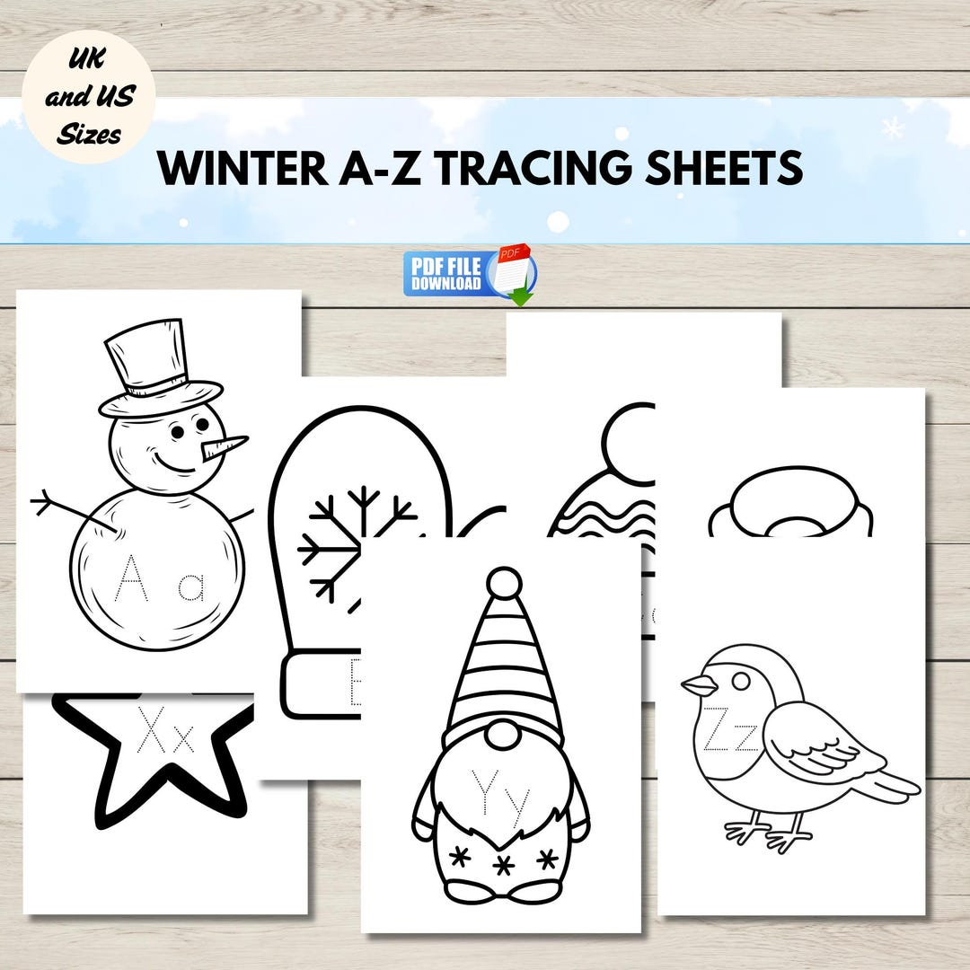 Winter A–Z Alphabet Tracing Worksheets, Printable Handwriting Practice ...