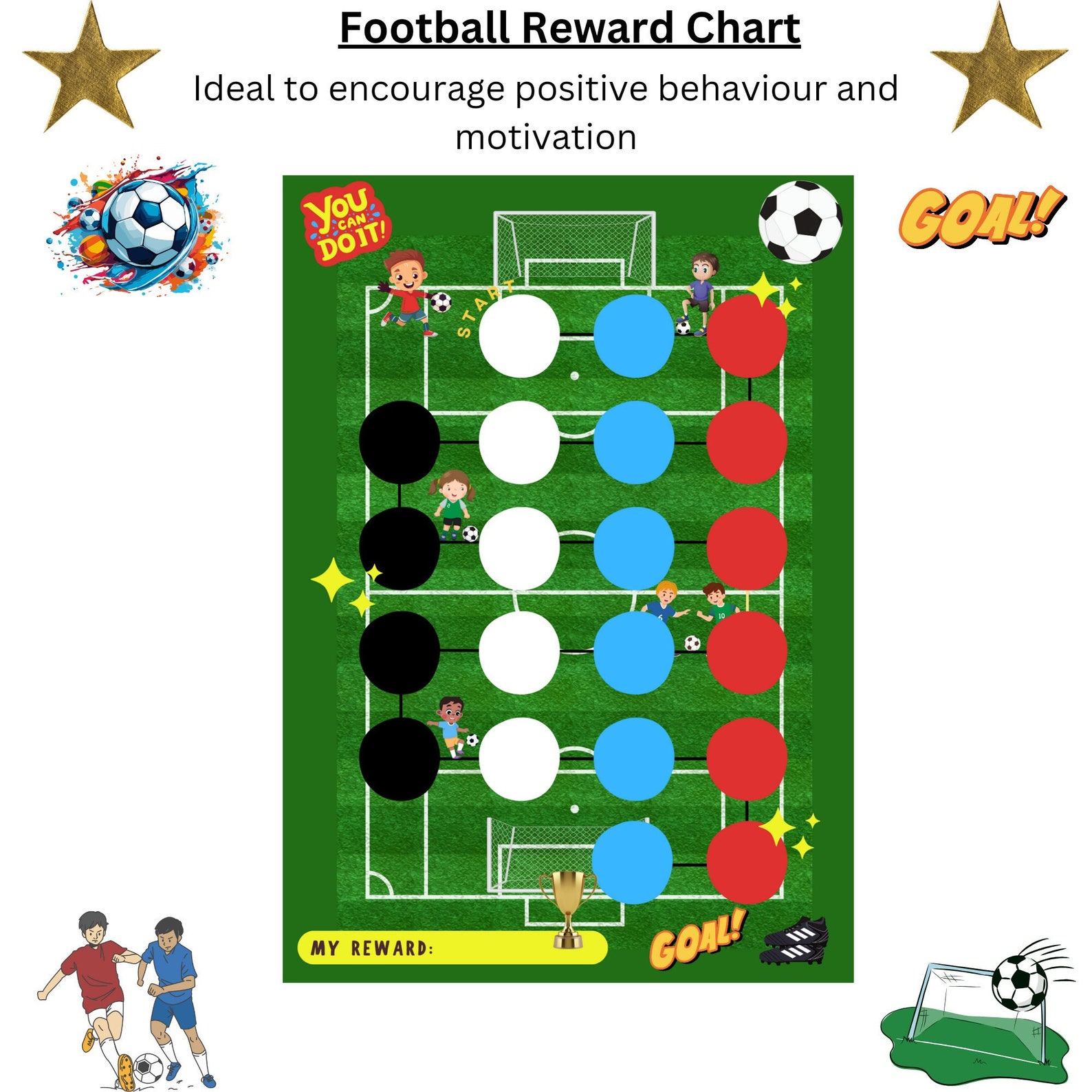 Football Reward Chart, Sticker Chart, Toddler, Preschool Kids, Potty ...