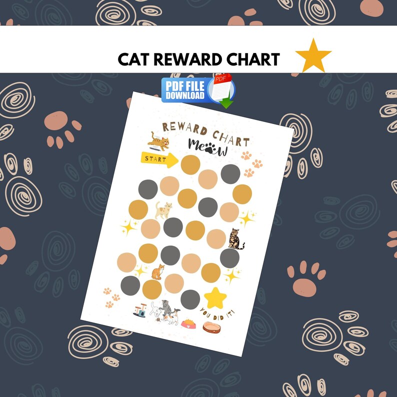 Kids Cat Themed Reward Chart Printable, Children’s Cat Theme Potty ...