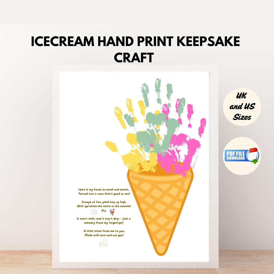 Ice Cream Handprint Craft Printable, Summer Poem Keepsake for Kids ...